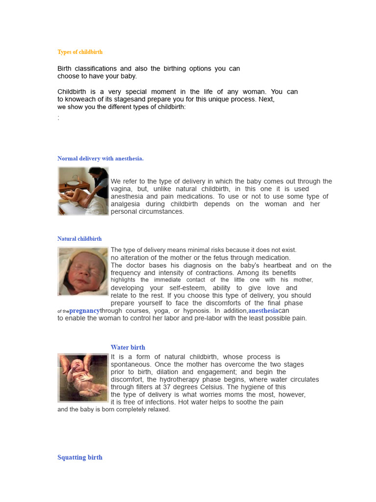 Types of Childbirth | PDF | Childbirth | Caesarean Section