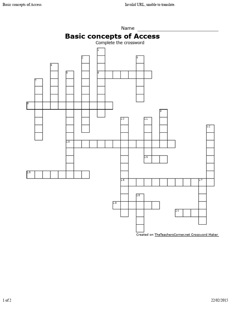 Crossword Basic Concepts of Access | PDF | Table (Database) | Databases