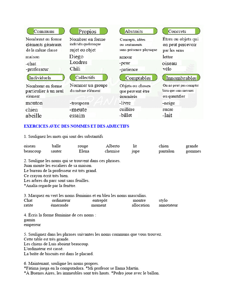 Exercices sur les noms et adjectifs | PDF | Nom (grammaire ...