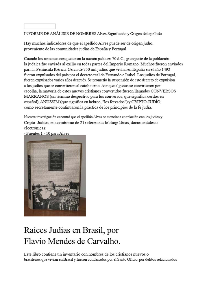Raíces Judías en Brasil, Por Flavio Mendes de Carvalho. | PDF | Judios ...