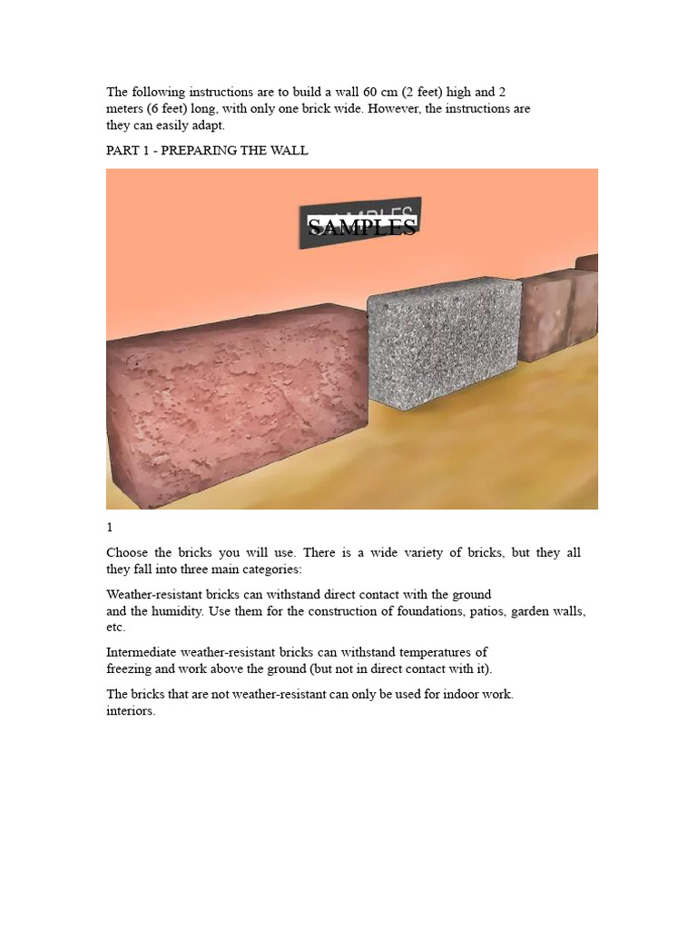 Instructions Are To Build A Wall of 60 CM | PDF | Brick | Concrete