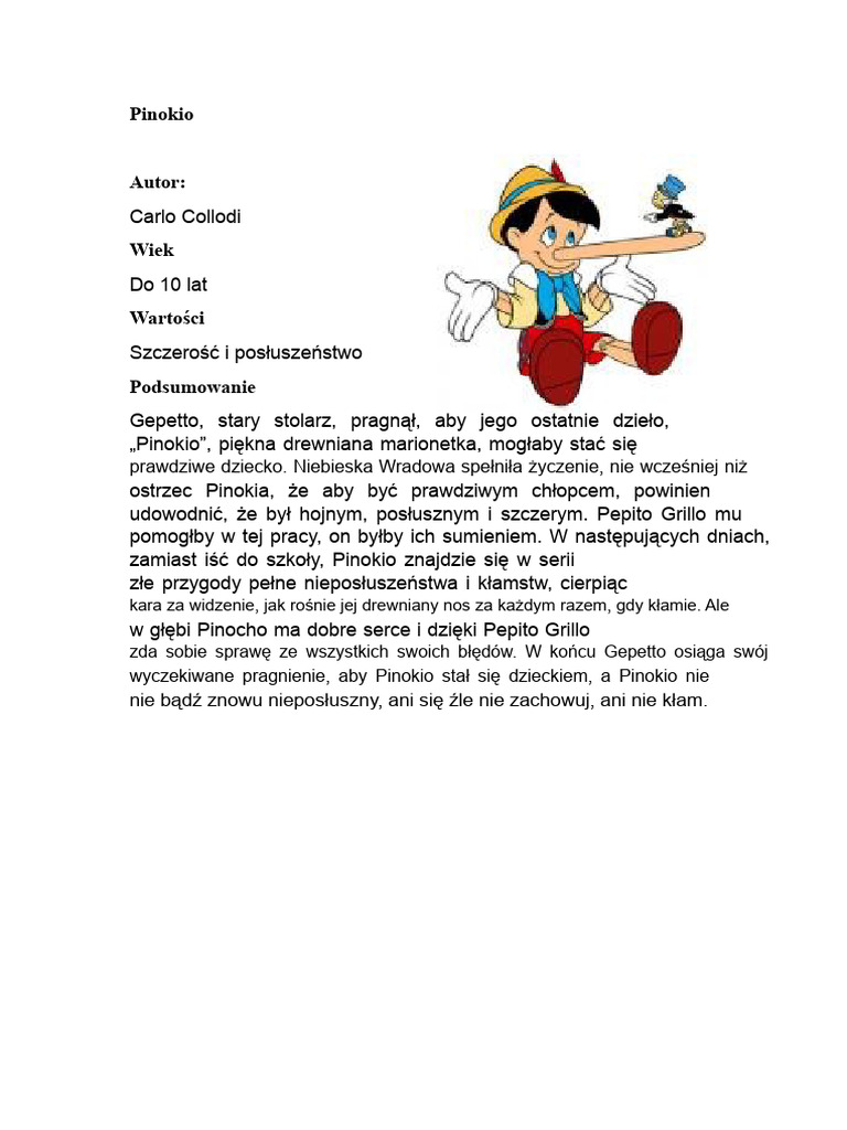 Pinokio Krótka Opowieść | PDF