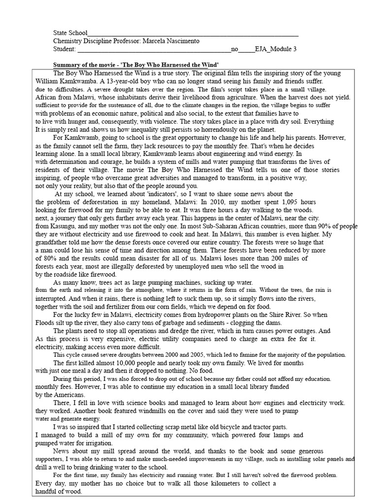 Summary and Activities of The Film - The Boy Who Harnessed The Wind ...