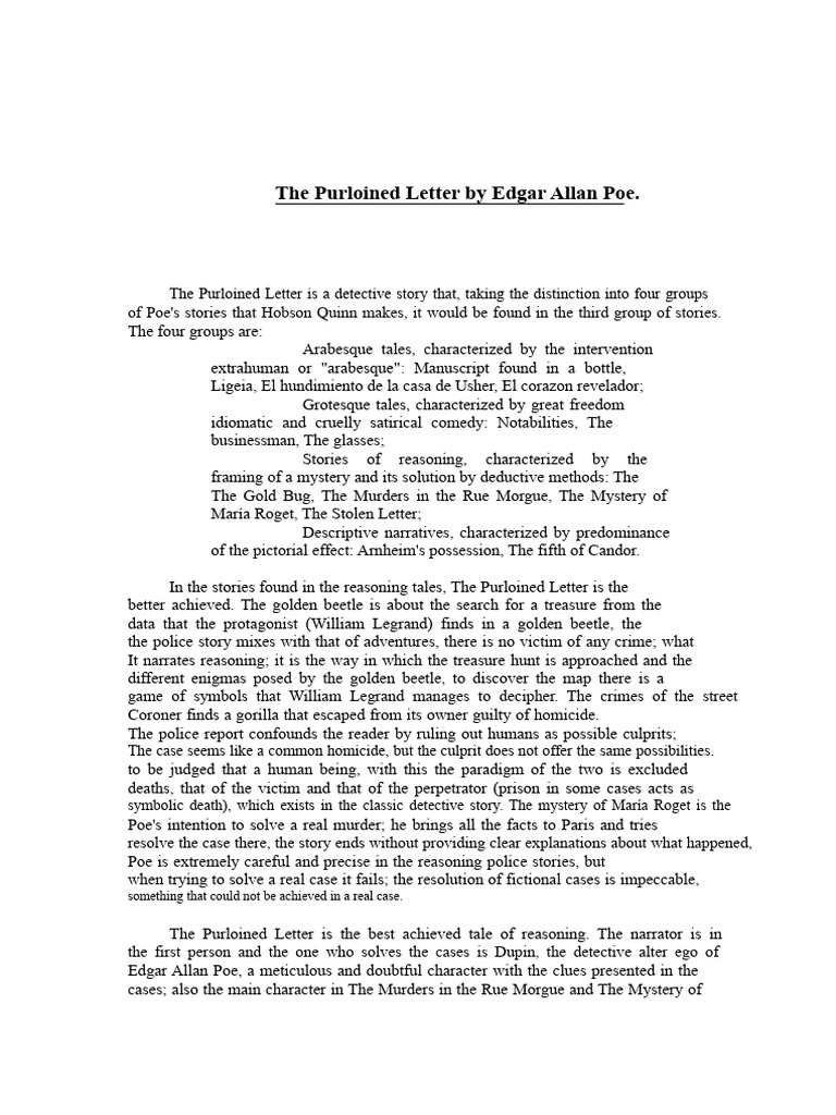 Analysis of The Purloined Letter by Edgar Allan Poe | PDF | C. Auguste ...