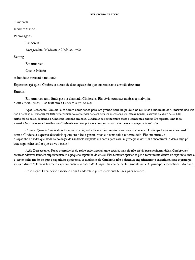 Relatório de Livro | PDF | Cinderela