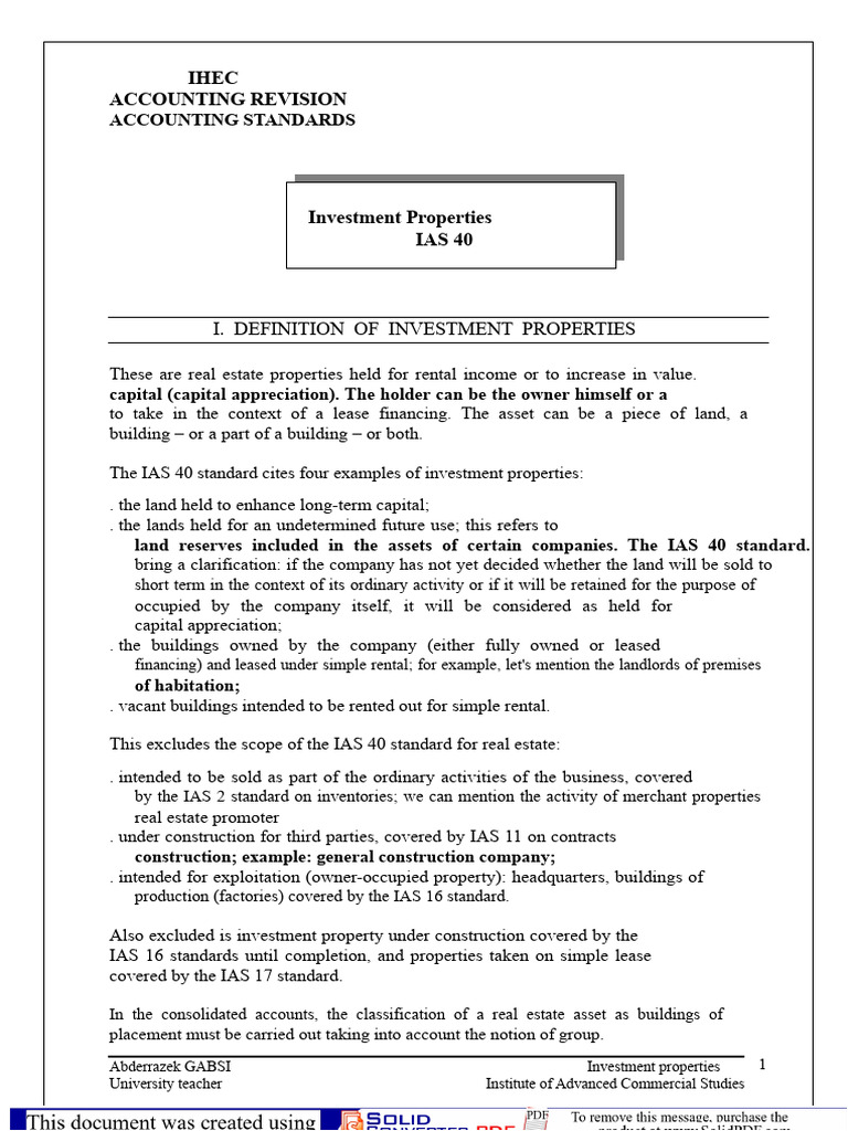 IAS 40 Investment Property | PDF | Fair Value | Historical Cost