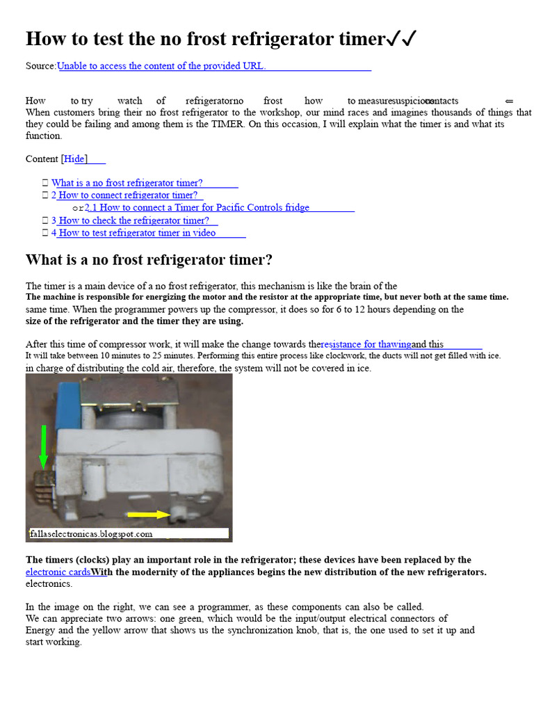 Test No Frost Refrigerator Timer Guide | PDF | Power Supply | Refrigerator