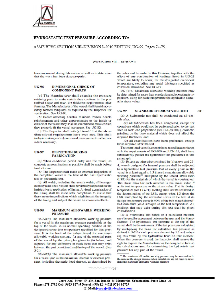 Hydrostatic Test Pressure Guidelines | PDF | Leak | Pressure