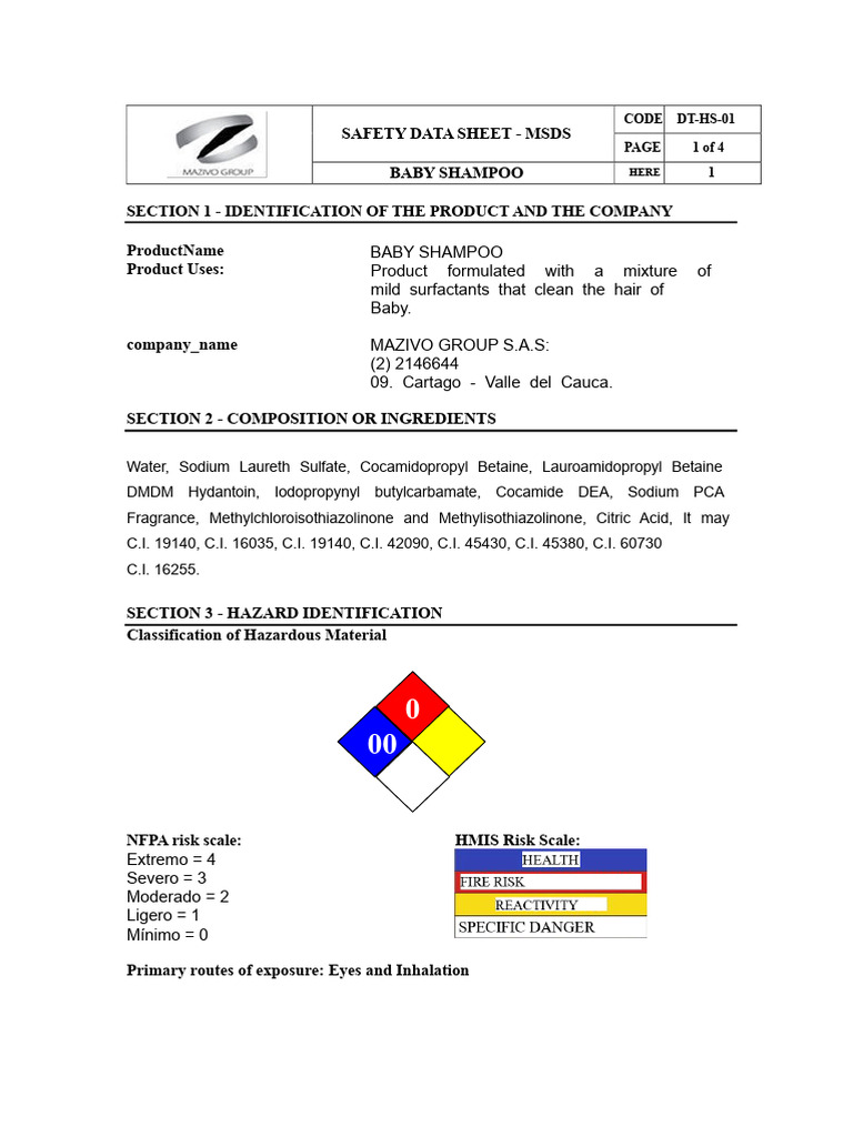 Baby Shampoo Safety Data Sheet | PDF | Shampoo