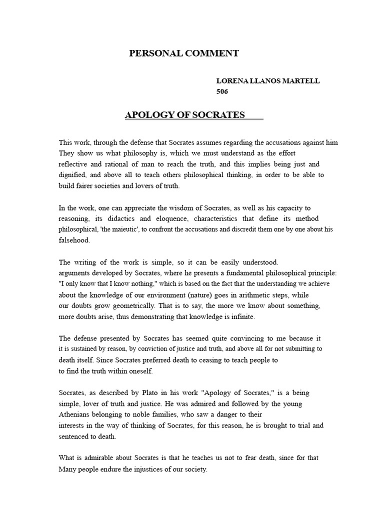 Personal Comment Socrates | PDF