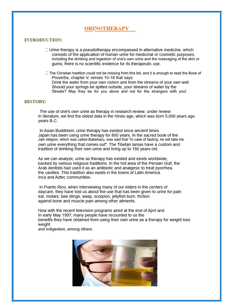 Orinotherapy | PDF | Urine | Alternative Medicine