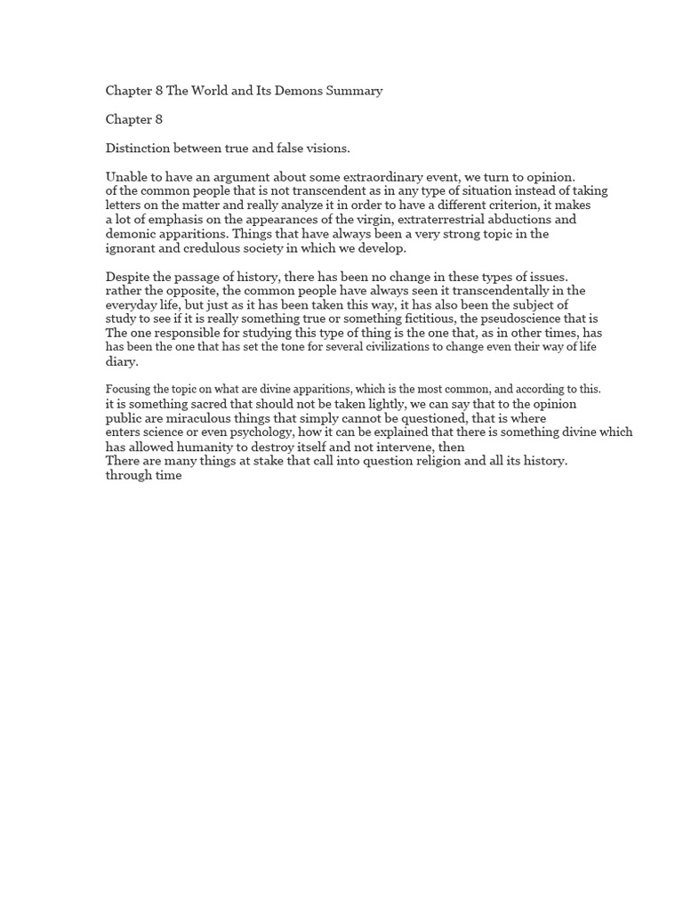 Chapter 8 The World and Its Demons Summary | PDF