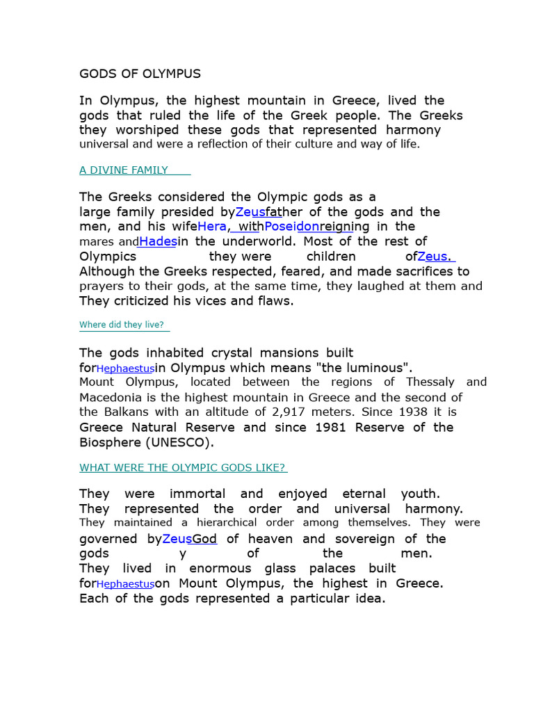 Greek Olympian Gods Overview | PDF | Twelve Olympians | Ancient Greek ...