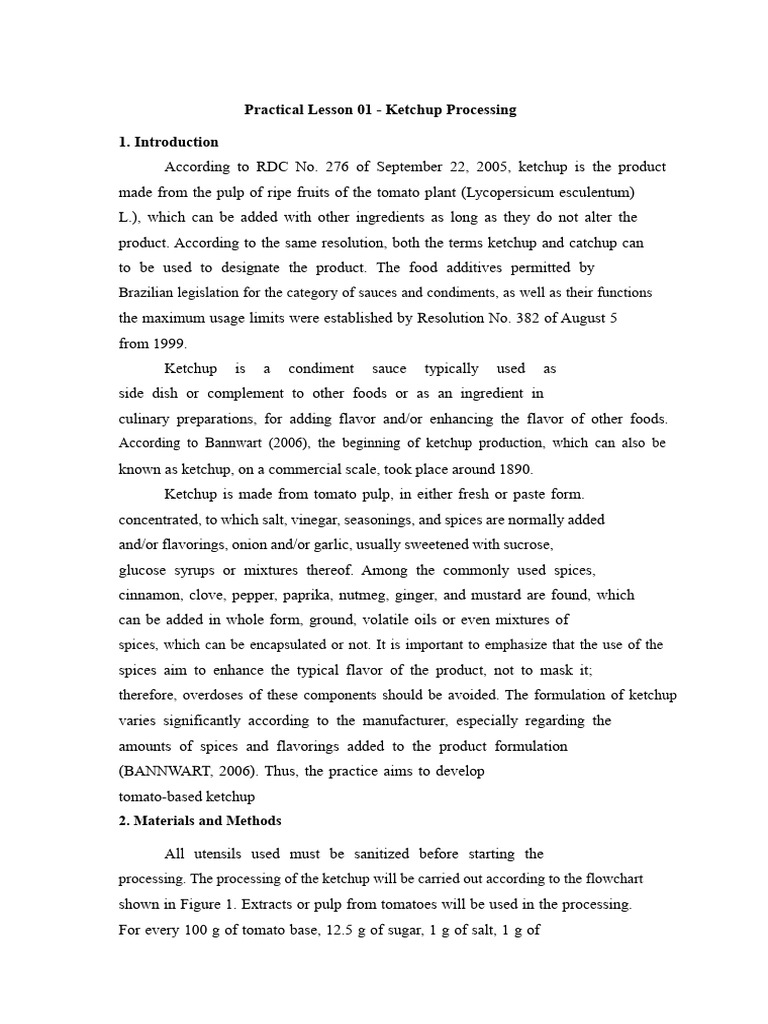Ketchup Processing Guide and Recipe | PDF | Ketchup | Food Science