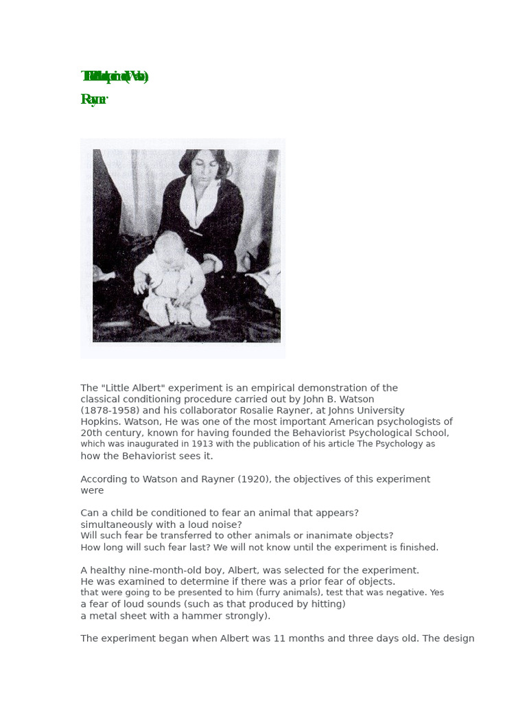 Albert's Little Experiment | PDF | Cognition | Cognitive Science