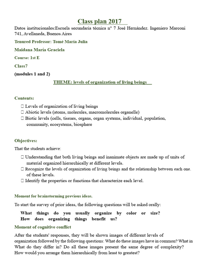 1st Year Natural Sciences Lesson Plan | PDF | Cell (Biology) | Atoms