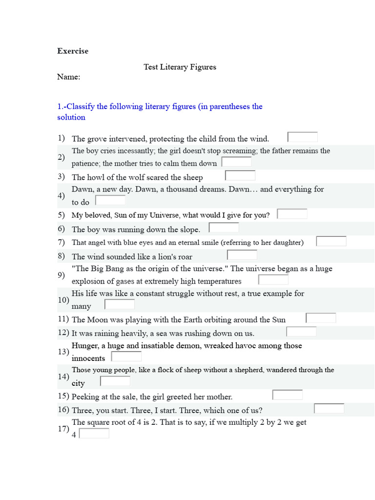 Exercises On Literary Figures | PDF | Metaphor