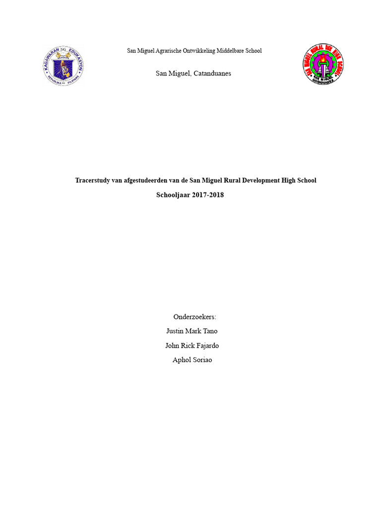 Tracer Studie Van SMRHS SHS Schooljaar 2017 2018 | PDF