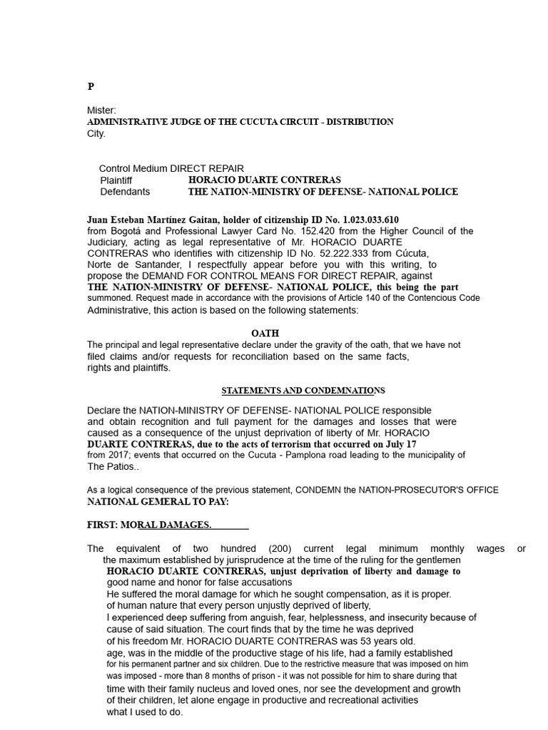 Direct Reparation Claim For Unjust Deprivation of Liberty | PDF ...