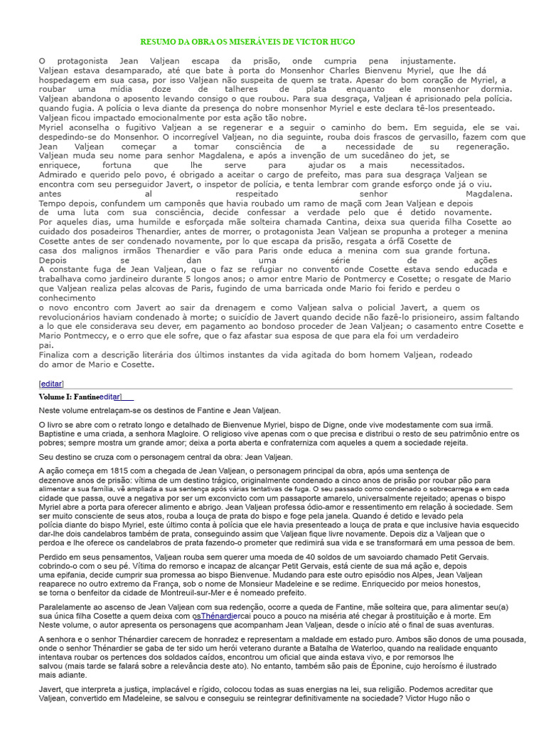 Resumo Da Obra Os Miseráveis de Victor Hugo | PDF | Cosette | Os Miseráveis