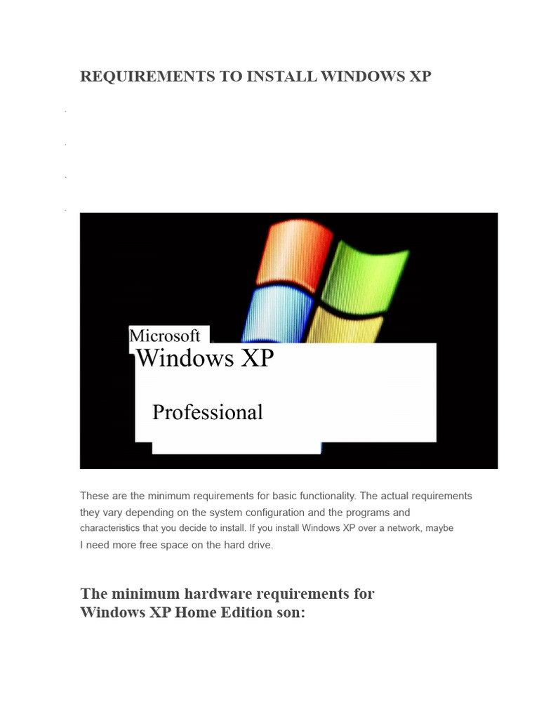 Windows XP Minimum System Requirements | PDF
