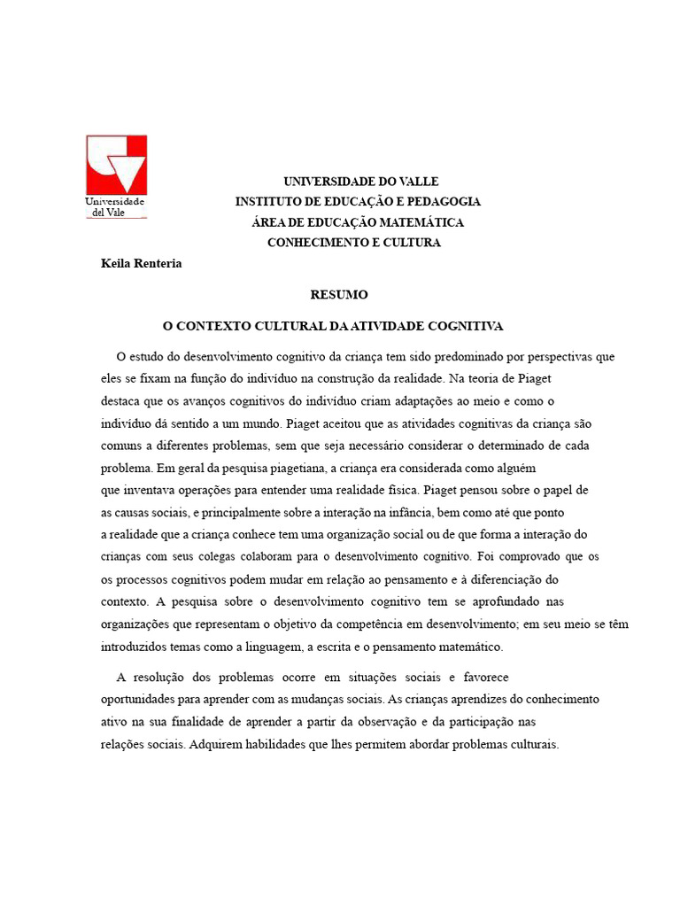 Resumo Barbara Rogoff | PDF | Aprendizado | Pensamento