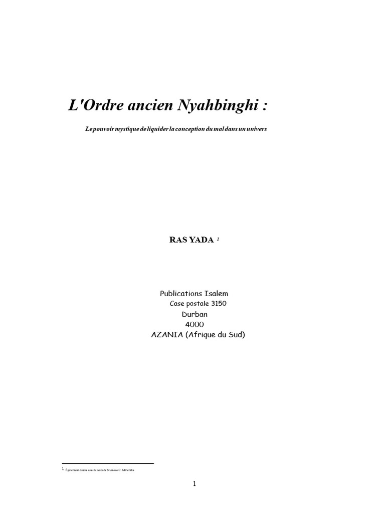 Pouvoir et Histoire de l'Ordre Nyahbinghi | PDF