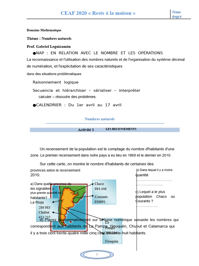 Nombres naturels en 5ème degré CEAF 2020 | PDF | Entier naturel | Nombre