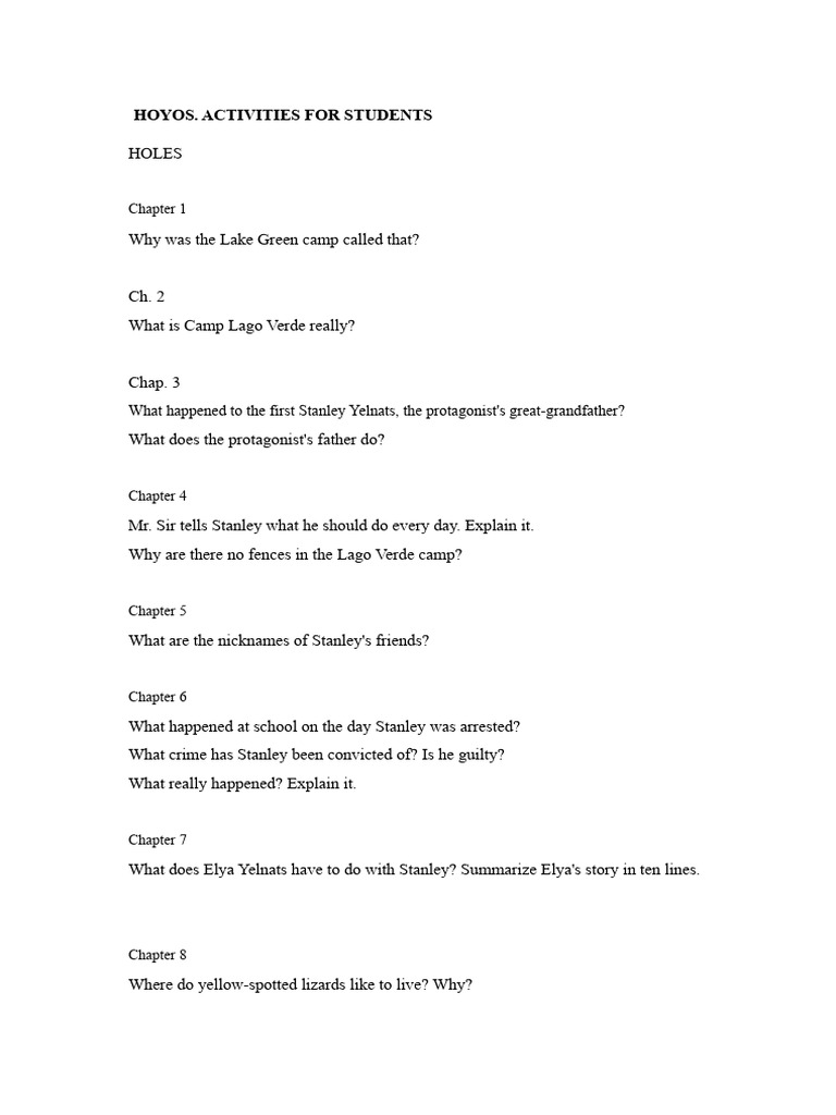 Activities and Questions on Holes | PDF