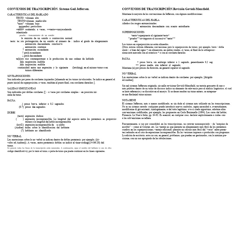 Convenciones de Transcripción Gavioli-Mansfield | PDF | Lingüística
