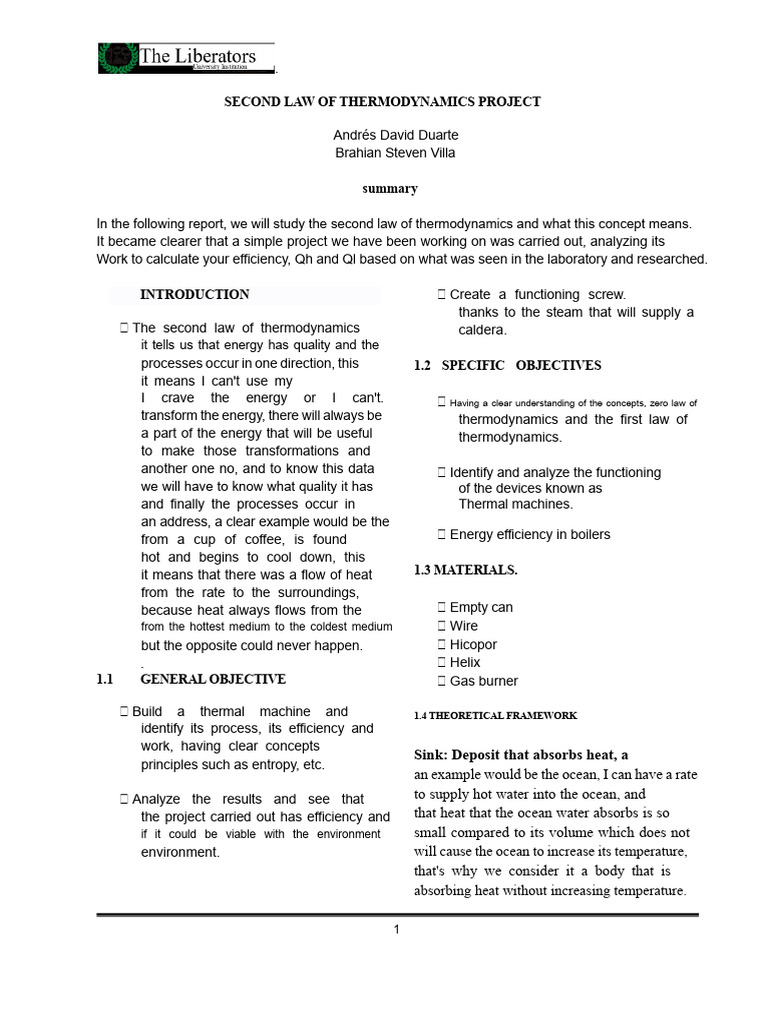 Second Law of Thermodynamics Final Project | PDF | Heat | Temperature