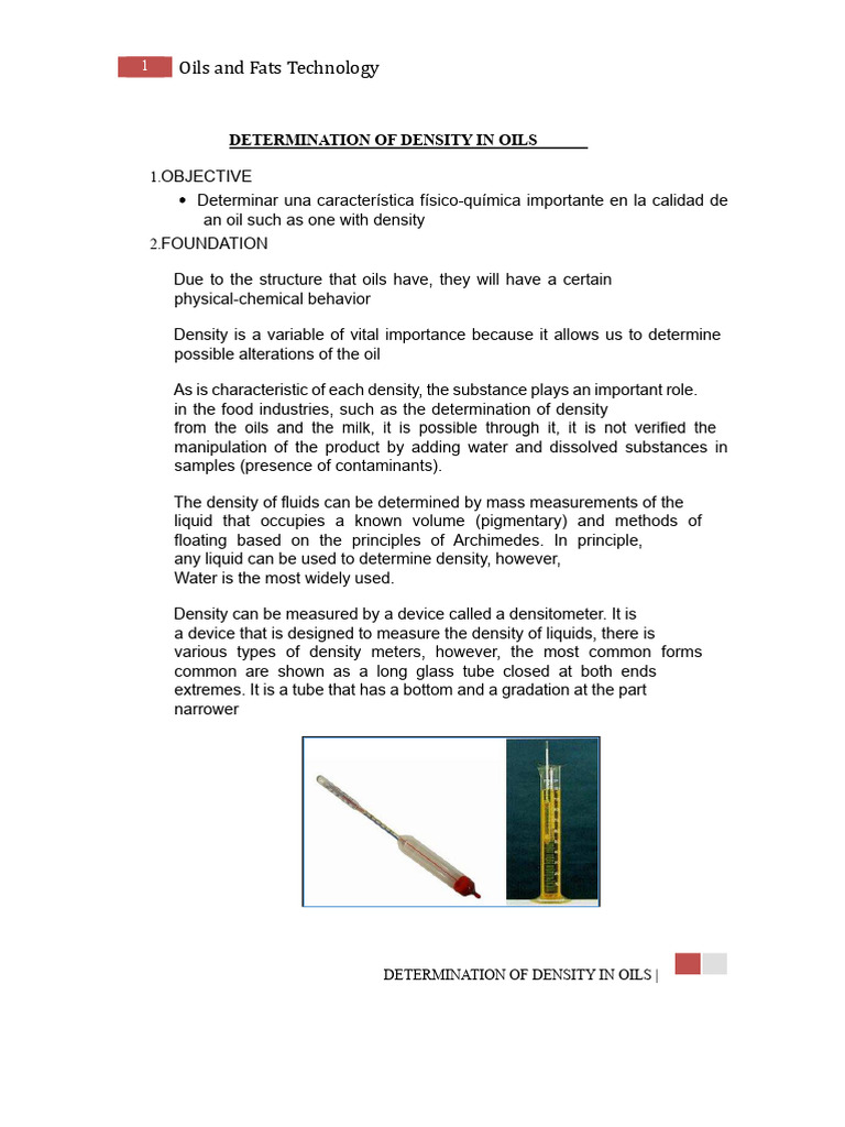 Density Measurements of Various Oils | PDF | Density | Buoyancy
