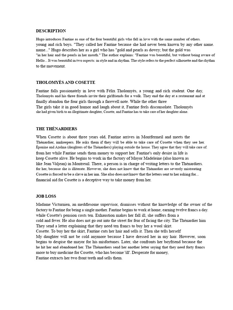 Fantine's Tragic Journey in Les Misérables | PDF | Cosette | Victor ...