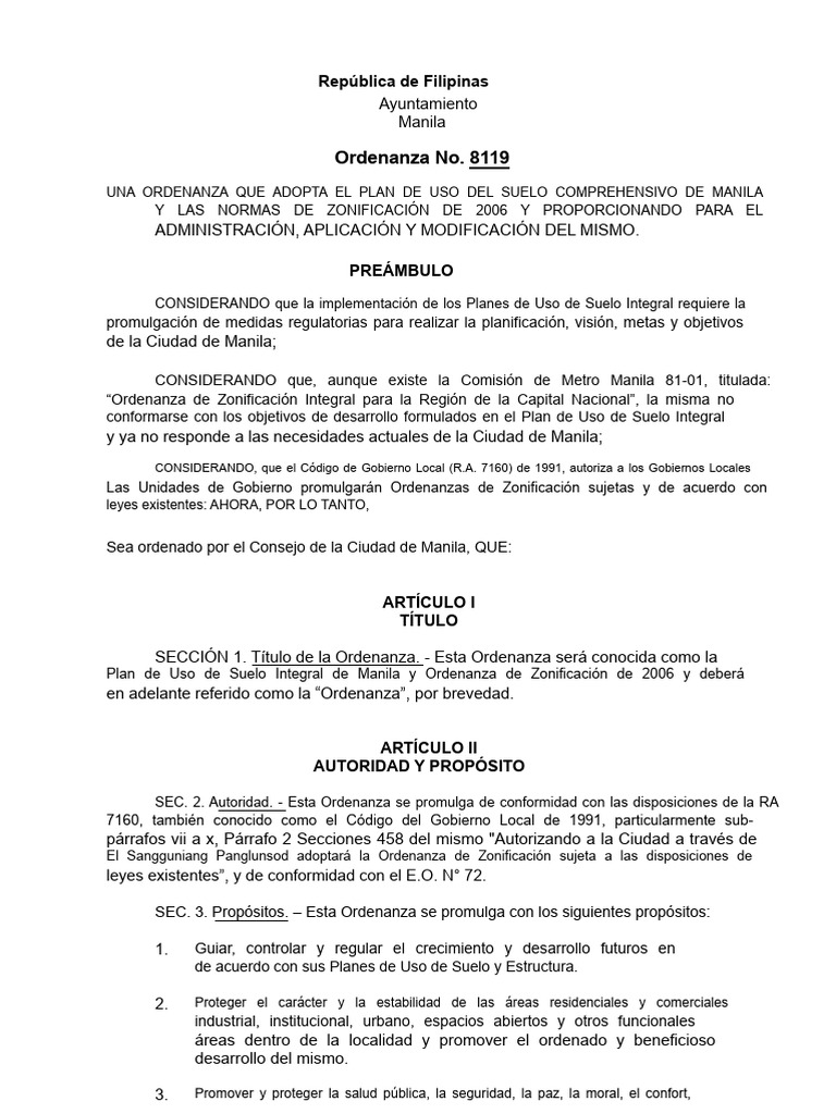 Ordenanza No. 8119. Ordenanza de Zonificación 2006 | PDF | Zonificación ...