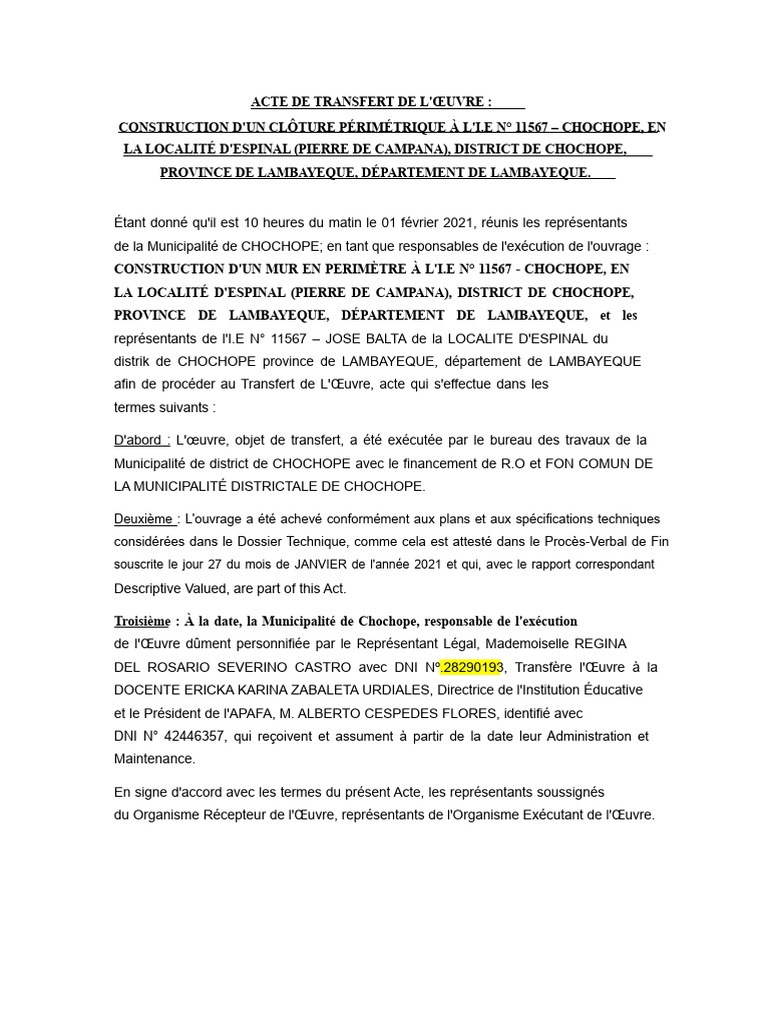 Acte de Transfert de L'œuvre | PDF