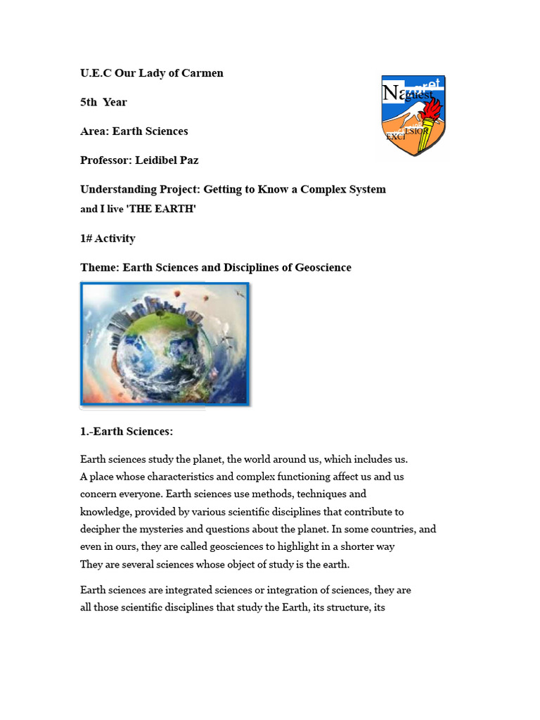 1st Activity Earth Sciences 5th Year | PDF | Earth Sciences | Geology