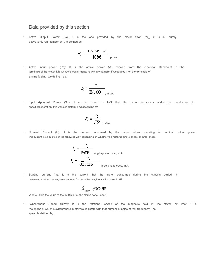 Formulas For Engines | PDF | Electric Motor | Electricity