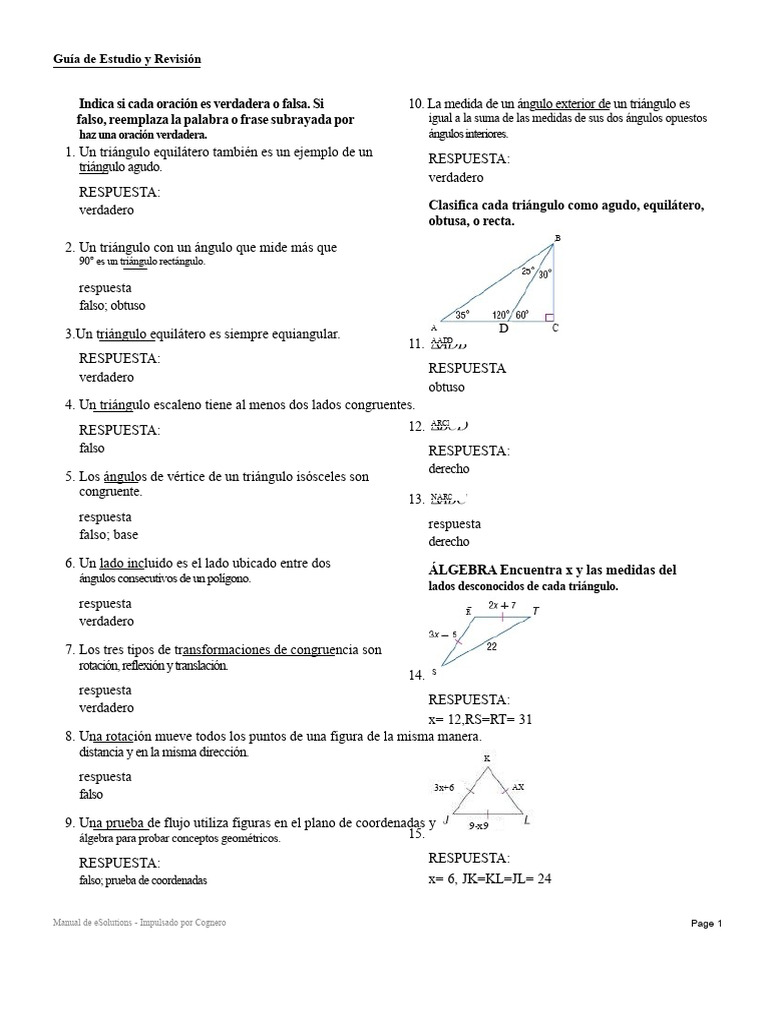 Guía de Estudio y Repaso - Capítulo 4 | PDF | Triángulo | Geometría ...