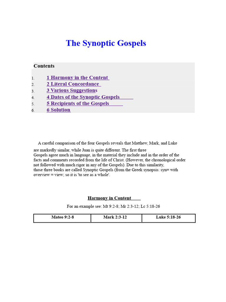 Planning - Synoptic Gospels | PDF | Jesus | Gospel Of Matthew