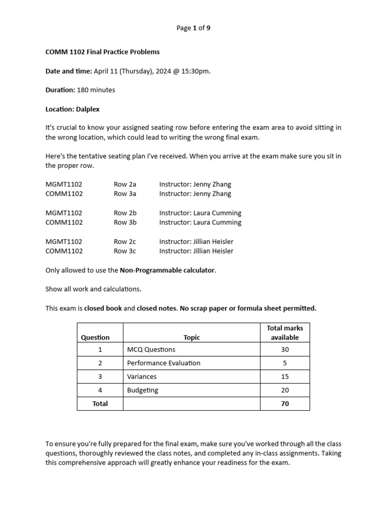 1102 Final Practice Problems - Winter 2024 | PDF | Return On Investment ...