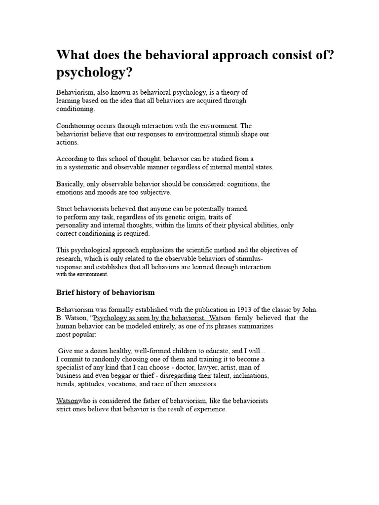 What Does The Behavioral Approach in Psychology Consist Of? | PDF ...
