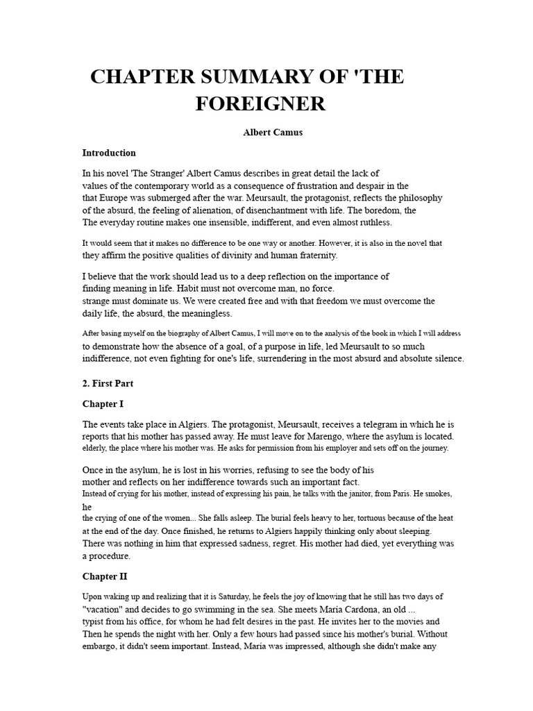 Chapter 3 Summary of 'The Stranger' | PDF