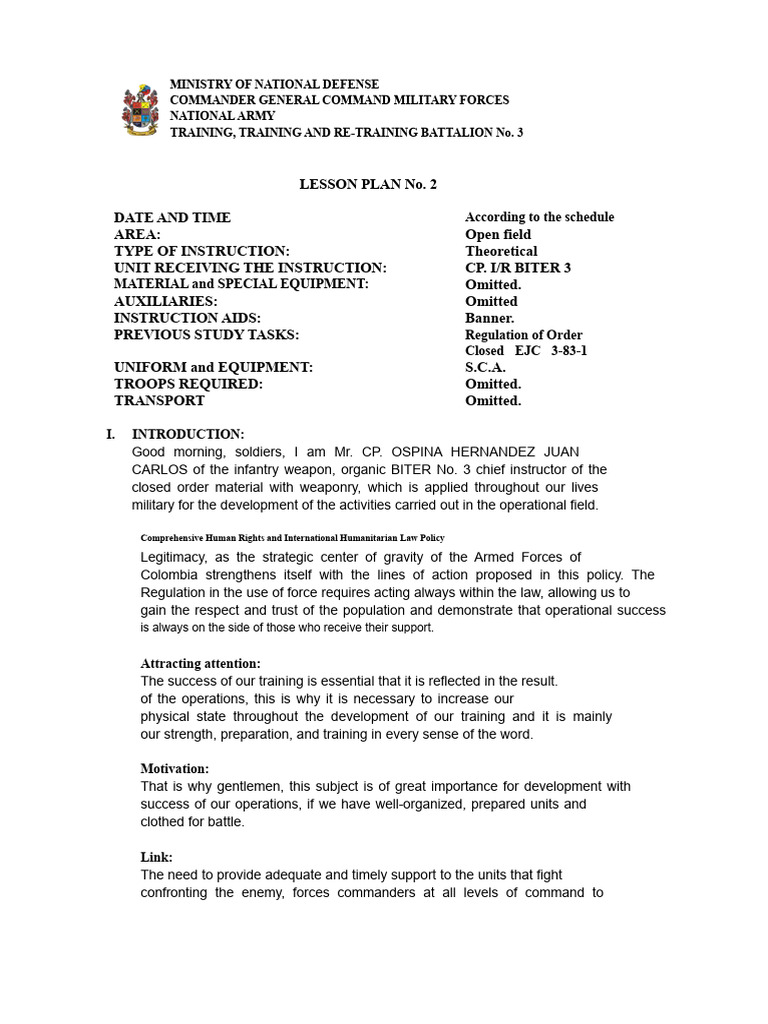 LESSON PLAN No. 2 CLOSED ORDER WITH ARMS | PDF | Hand | Military