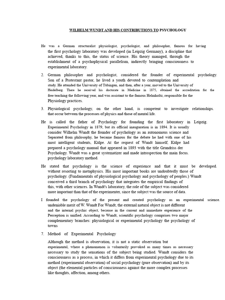 Wilhelm Wundt and His Contributions To Psychology | PDF | Psychology ...