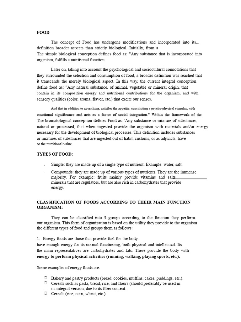 1.1 Food, Concept and Classification, Types, History, Evolution | PDF ...