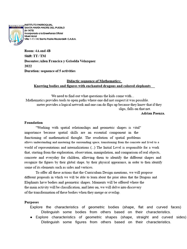 Didactic Sequence: Figures and Geometric Bodies | PDF | Shape | Geometry