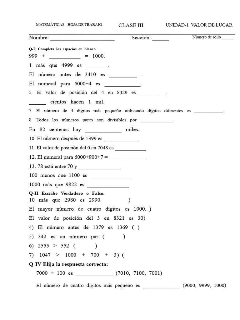 Clase 3 Tarea de Valor de Posición 1 | PDF