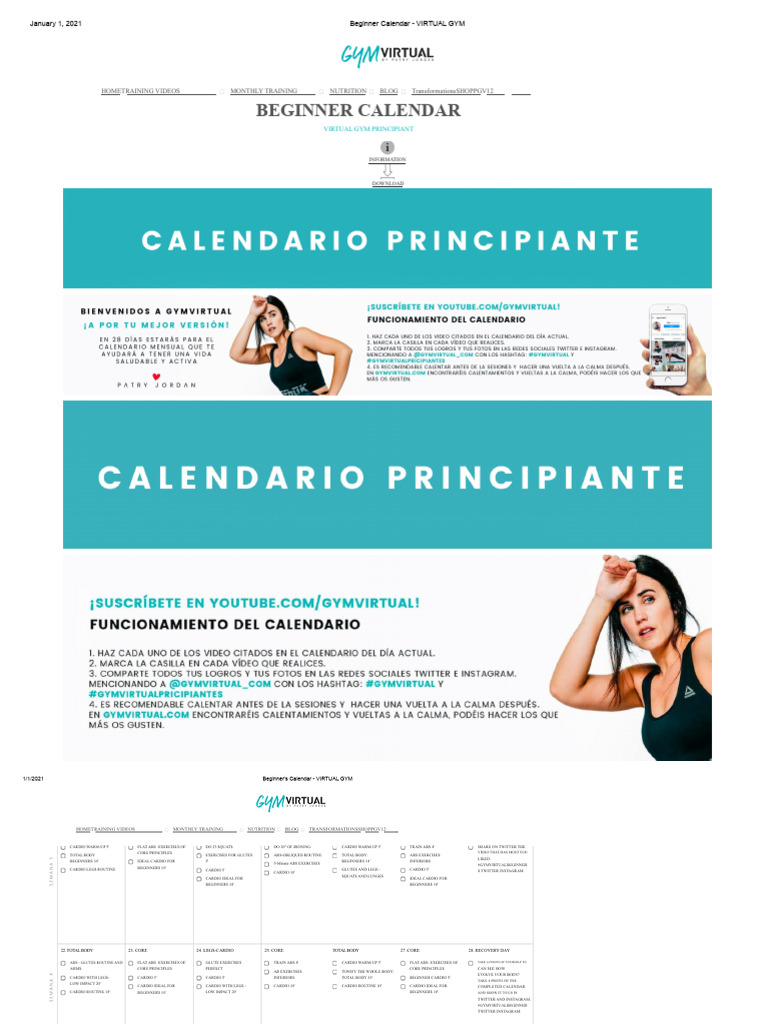 Beginner Calendar - VIRTUAL GYM | PDF | Aerobic Exercise | Diseases And ...