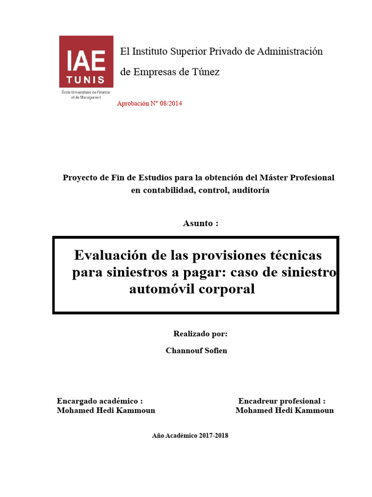 Versión Final Pfe Channouf | PDF | Seguro | Reaseguro