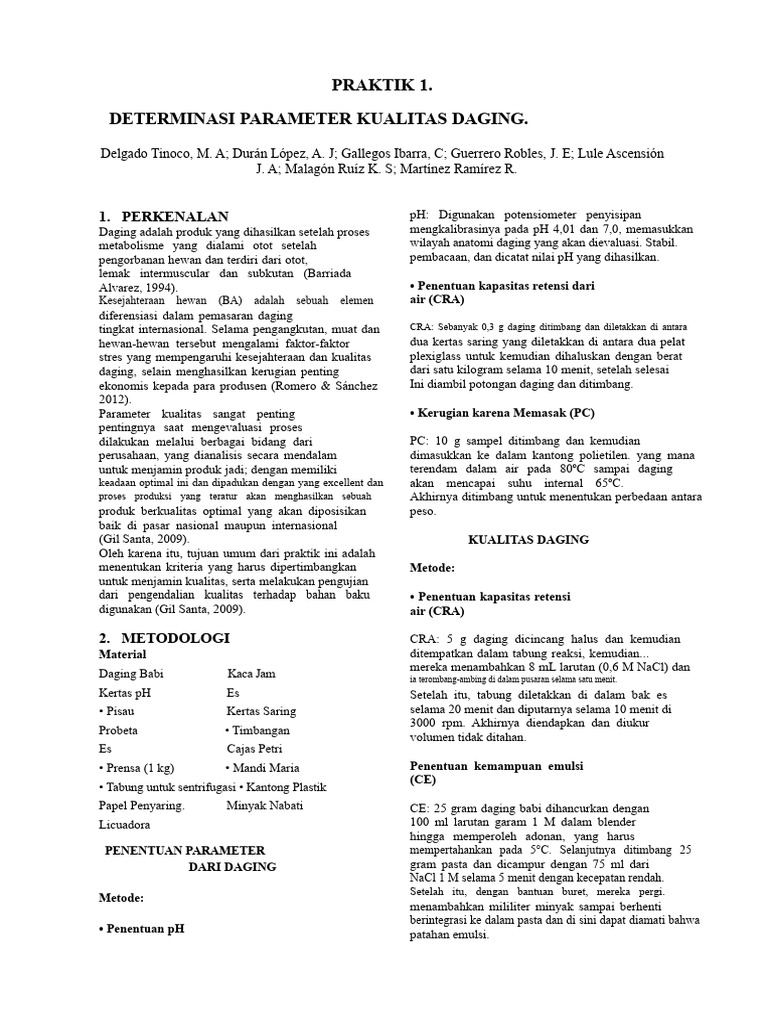 Parameter Kualitas Daging: pH, CRA, CE | PDF